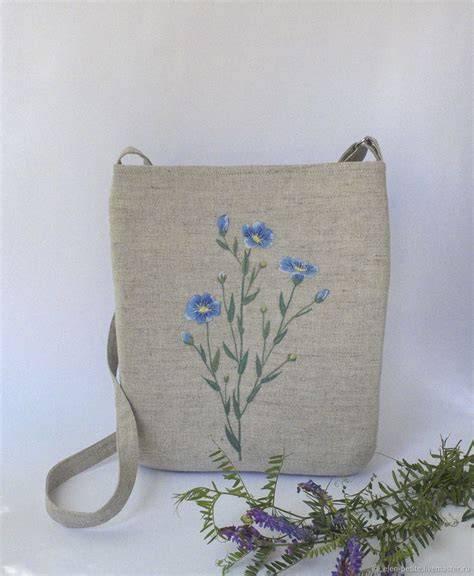 Летняя вышитая сумочка Голубой лён в интернет магазине на Ярмарке Мастеров Сумка через