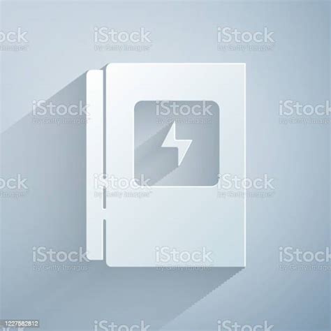 종이 컷 회색 배경에 격리 된 전기 패널 아이콘 종이 아트 스타일입니다 벡터 3차원 형태에 대한 스톡 벡터 아트 및 기타 이미지 3차원 형태 건설 산업 고압 전류