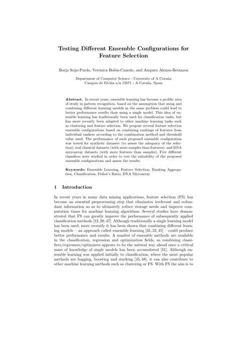 Pdf Testing Different Ensemble Configurations For Feature Selection