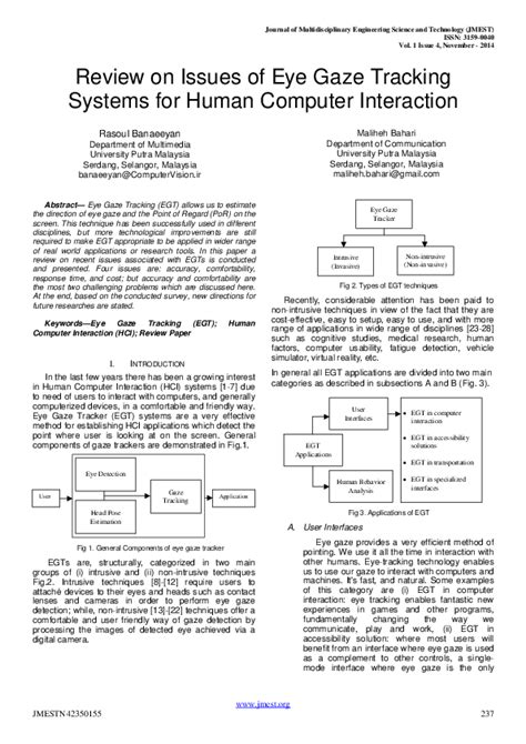 Pdf Review On Issues Of Eye Gaze Tracking Systems For Human Computer Interaction