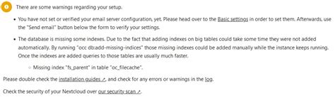 missing index error after installing nextcloud 26 01 update ℹ️
