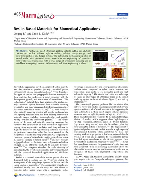 Pdf Resilin Based Materials For Biomedical Applications
