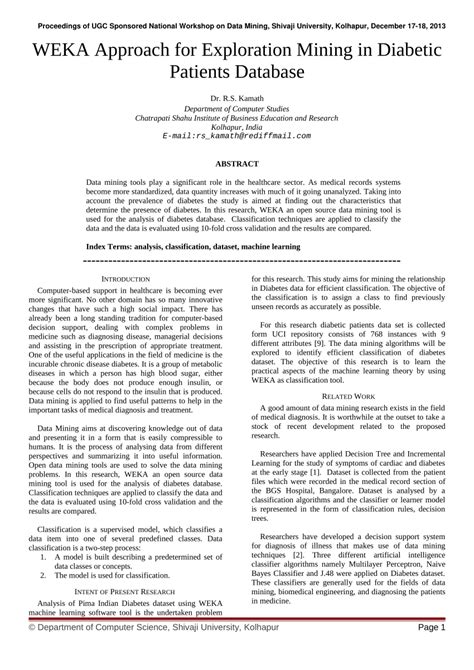 Pdf Weka Approach For Exploration Mining In Diabetic Patients Database