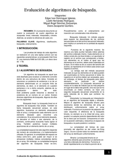 Evaluación De Algoritmos De Búsqueda Pdf Estructura De Datos De Matriz Algoritmos