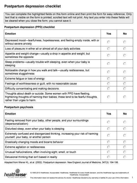 Fillable Online Imperial Networkofcare Postpartum Depression Checklist Network Of Care Fax