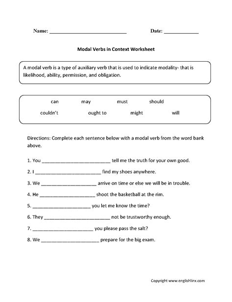 Modal Verbs Worksheets