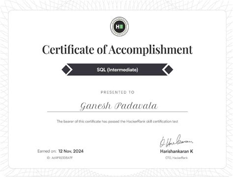 ganesh padavala on linkedin hackerrank sql certification