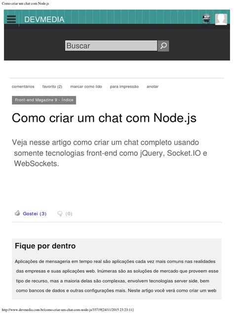 Criar Chat Com Nodejs E Socketio Pdf Protocolo De Transferência
