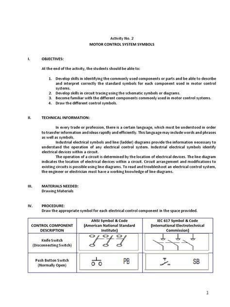 Activity 2 Motor Control System Symbol Pdf Switch Relay
