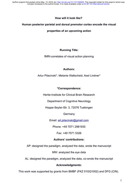 PDF How Will It Look Like Human Posterior Parietal And Dorsal Premotor Cortex Encode The