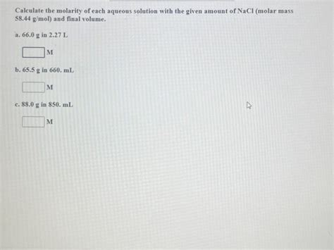 Solved Calculate The Molarity Of Each Aqueous Solution With
