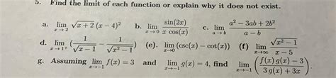 Solved Find The Limit Of Each Function Or Explain Why It Chegg Com