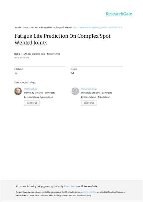 Pdf Fatigue Life Prediction On Complex Spot Welded Joints