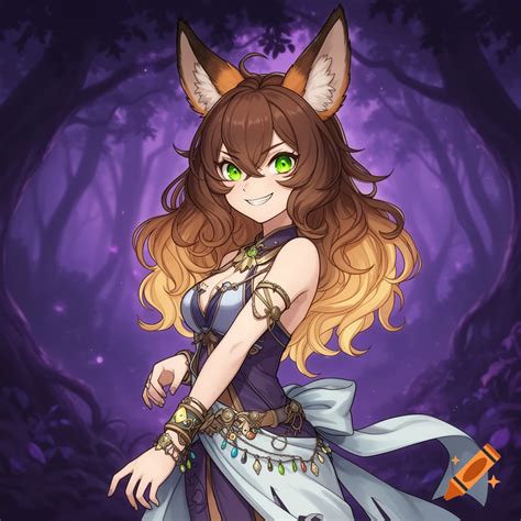 Anime Style Fox Eared Character With Brown To Blonde Gradient Hair