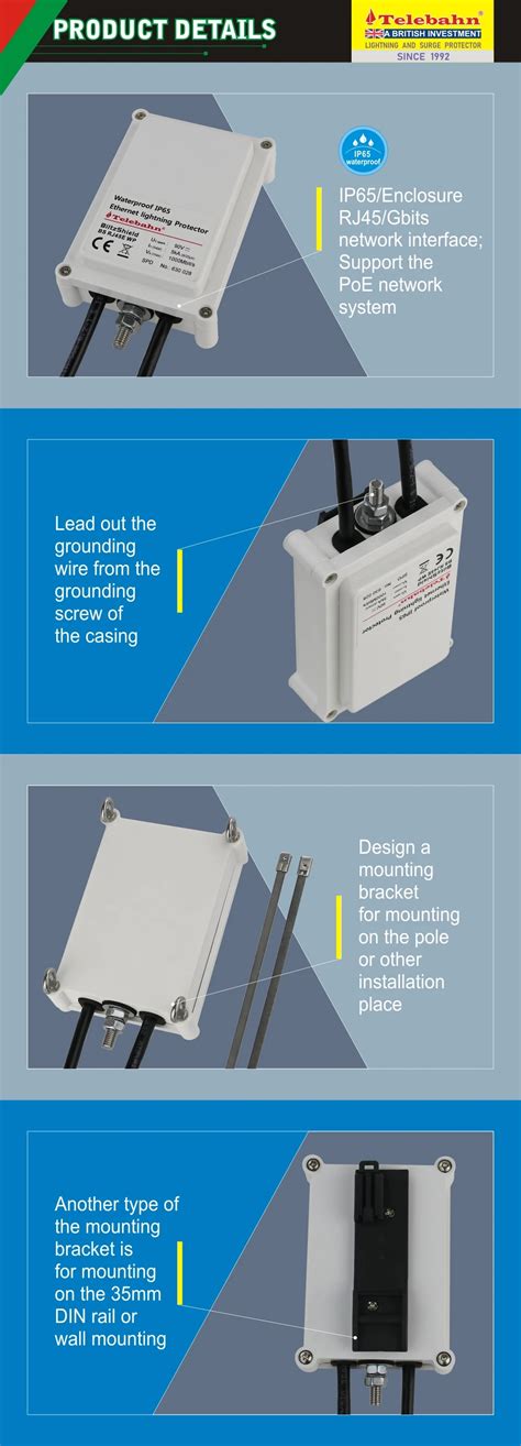 Rj45 Poe Gigabit Network Spd For Indoor And Outdoor Ip65 Cat6 Ethernet