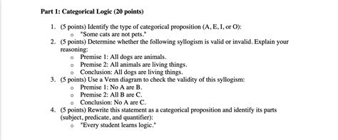 Solved Part 1 Categorical Logic Identify The Type Of