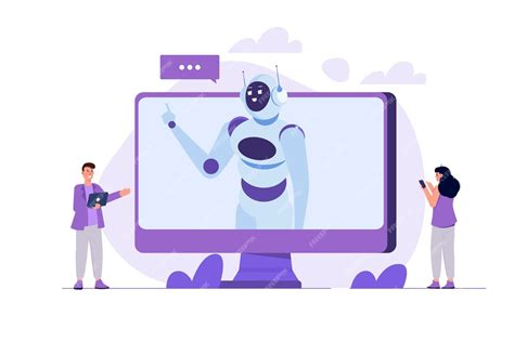 Premium Vector Chatbot Concept Man Talking To Robot Customer Support Service Android