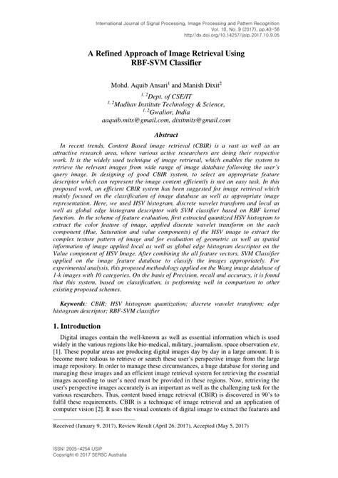 Pdf A Refined Approach Of Image Retrieval Using Rbf Svm Classifier