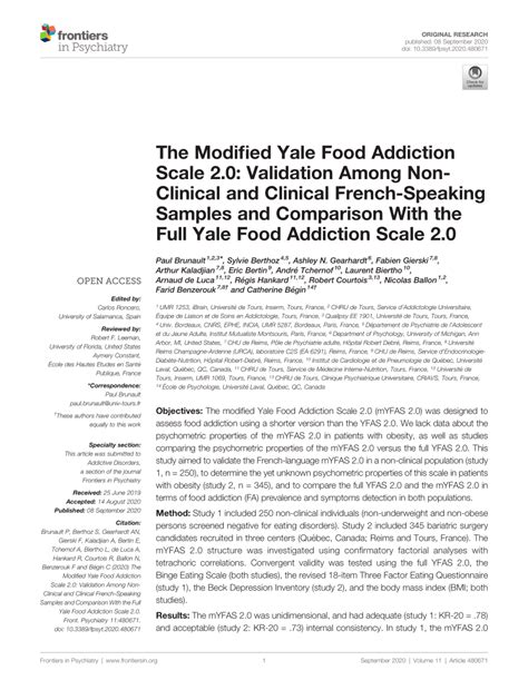 Pdf The Modified Yale Food Addiction Scale 20 Validation Among Non Clinical And Clinical