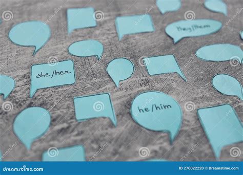 Pronouns She Her He Him And They Them In Blue Speech Bubbles Surrounded