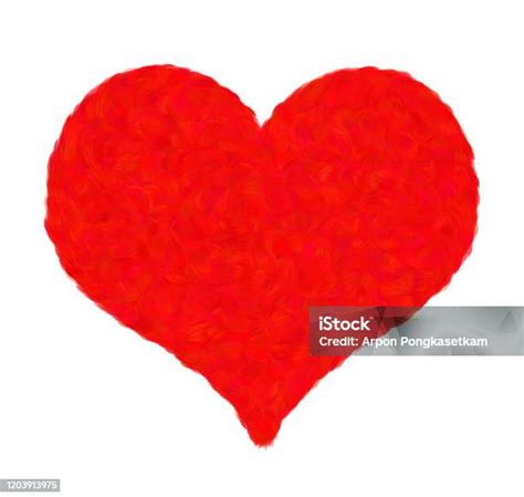 3d 그래픽 레드 하트 디자인 양모 털이 브러시 모피 또는 깃털 창조적 인 발렌타인 데이에 장식 사랑과 관리 축제 흰색 배경에 고립 클리핑 경로 및 디컷이 있습니다 3차원