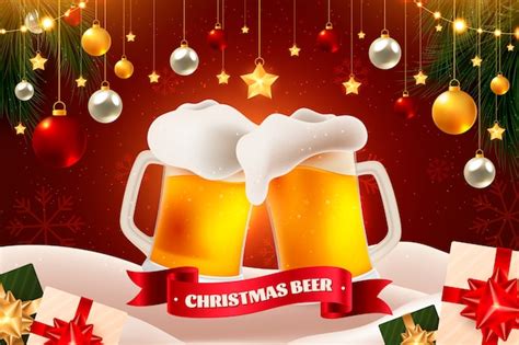 현실적인 크리스마스 맥주 포스터 템플릿 무료 벡터
