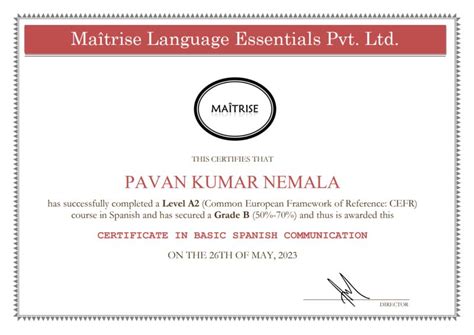 pavan kumar nemala on linkedin successfully accomplished my spanish a2