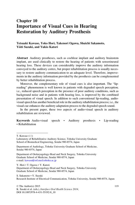 Pdf Importance Of Visual Cues In Hearing Restoration By Auditory Prosthesis