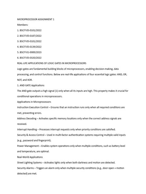 Microprocessor Assignment 1 Pdf Logic Gate Central Processing Unit