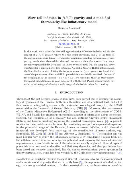 Pdf Slow Roll Inflation In Fr T Gravity And A Modified Starobinsky Like Inflationary Model