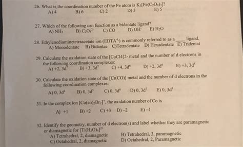 Solved 26 What Is The Coordination Number Of The Fe Atom Is
