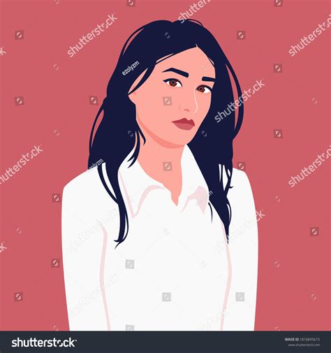 Portrait Woman Long Dark Hair Avatar Stock Vector Royalty Free