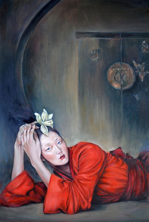 Lady In Red Painting By Wenli Liu Fine Art America