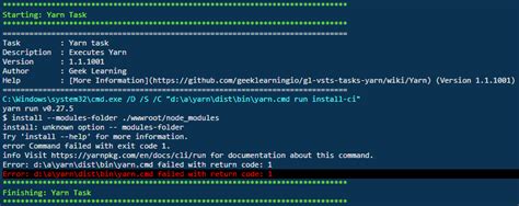 Build Yarn Script Fails To Execute When Building In Visual Studio Team Services Stack Overflow