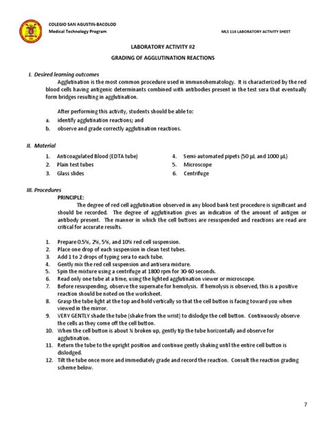 Act 2 Grading Of Agglutination Reactions Pdf Hematology Body Fluids