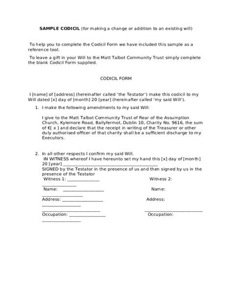 Download The Codicil The Matt Talbot Community Trust Doc Template