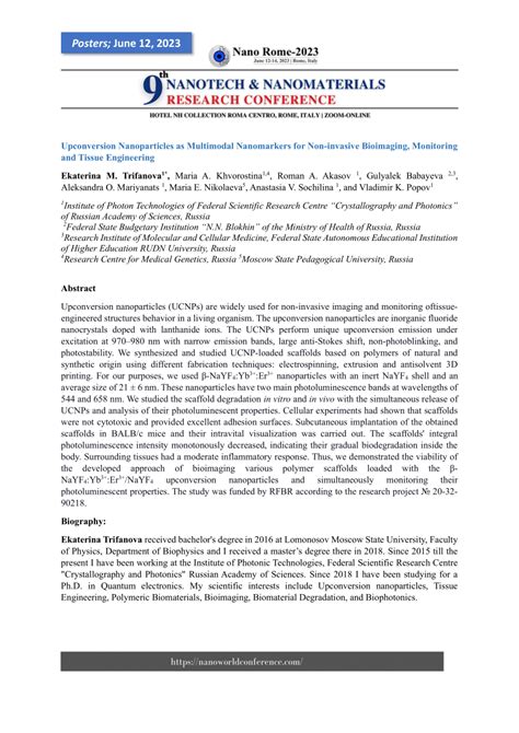 Pdf Upconversion Nanoparticles As Multimodal Nanomarkers For Non Invasive Bioimaging