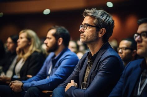 premium photo engaged conference attendees listening to speaker on