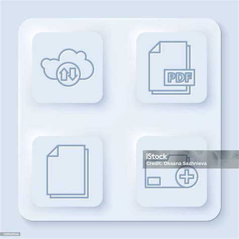 라인 클라우드 다운로드 및 업로드 Pdf 파일 문서 문서 및 새 폴더 추가를 설정합니다 흰색 정사각형 버튼 벡터 건강 검진에 대한 스톡 벡터 아트 및 기타 이미지 Istock