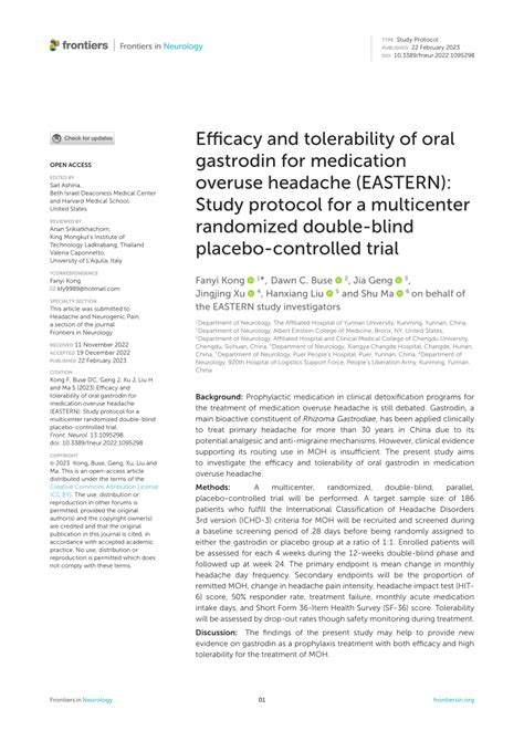 Pdf Efficacy And Tolerability Of Oral Gastrodin For Medication