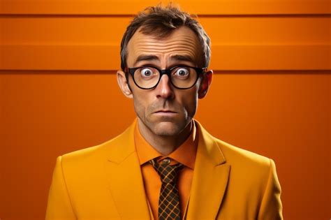 Premium Ai Image Curious Man With An Inquisitive Expression In An Orange Background Generative Ai