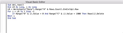 Delete Rows On Condition Vba Excel Worksheet