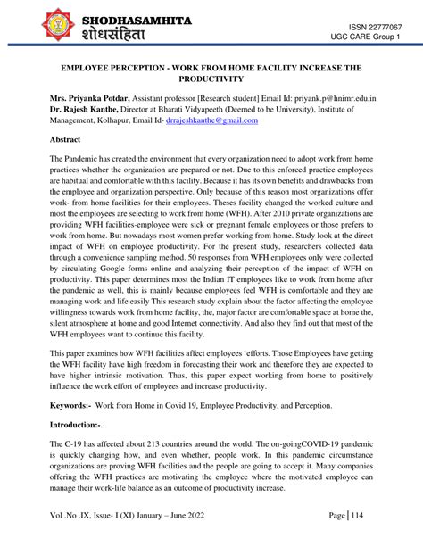 Pdf Employee Perception Work From Home Facility Increase The Productivity