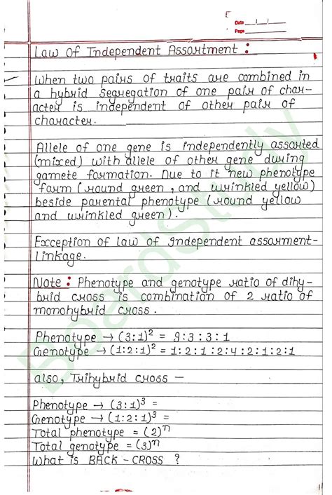 Ncert Class 12 Biology Principles Of Inheritance And Variation Notes Handwritten Notes And Pdf