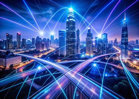 Illuminating The Future A Smart City Network At Night Showing Highspeed Data Flow And