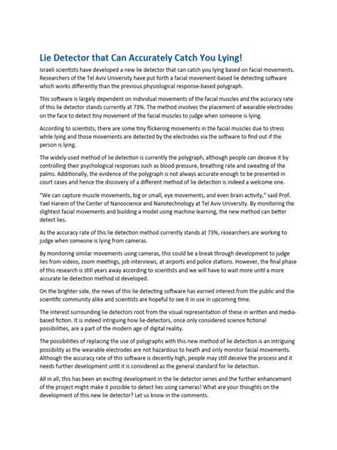 Lie Detector That Can Actually Catch You Lying Pdf Polygraph