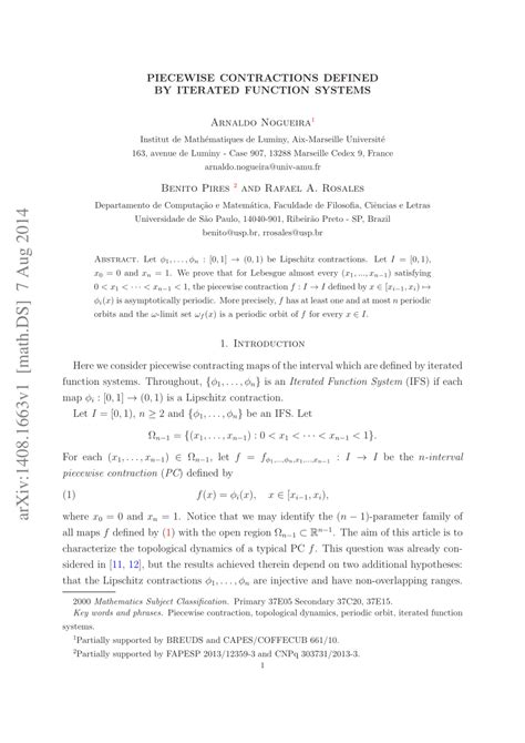 Pdf Piecewise Contractions Defined By Iterated Function Systems