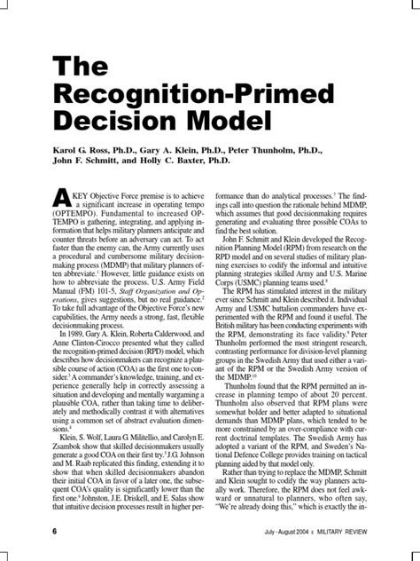 The Recognition Primed Decision Model Pdf