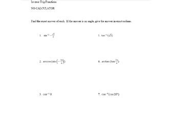 Evaluating Inverse Trig Functions In Radians TPT