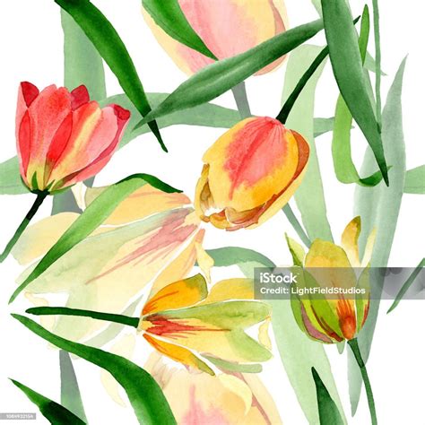 Yellow Tulips Floral Botanical Flower Fabric Wallpaper Print Texture